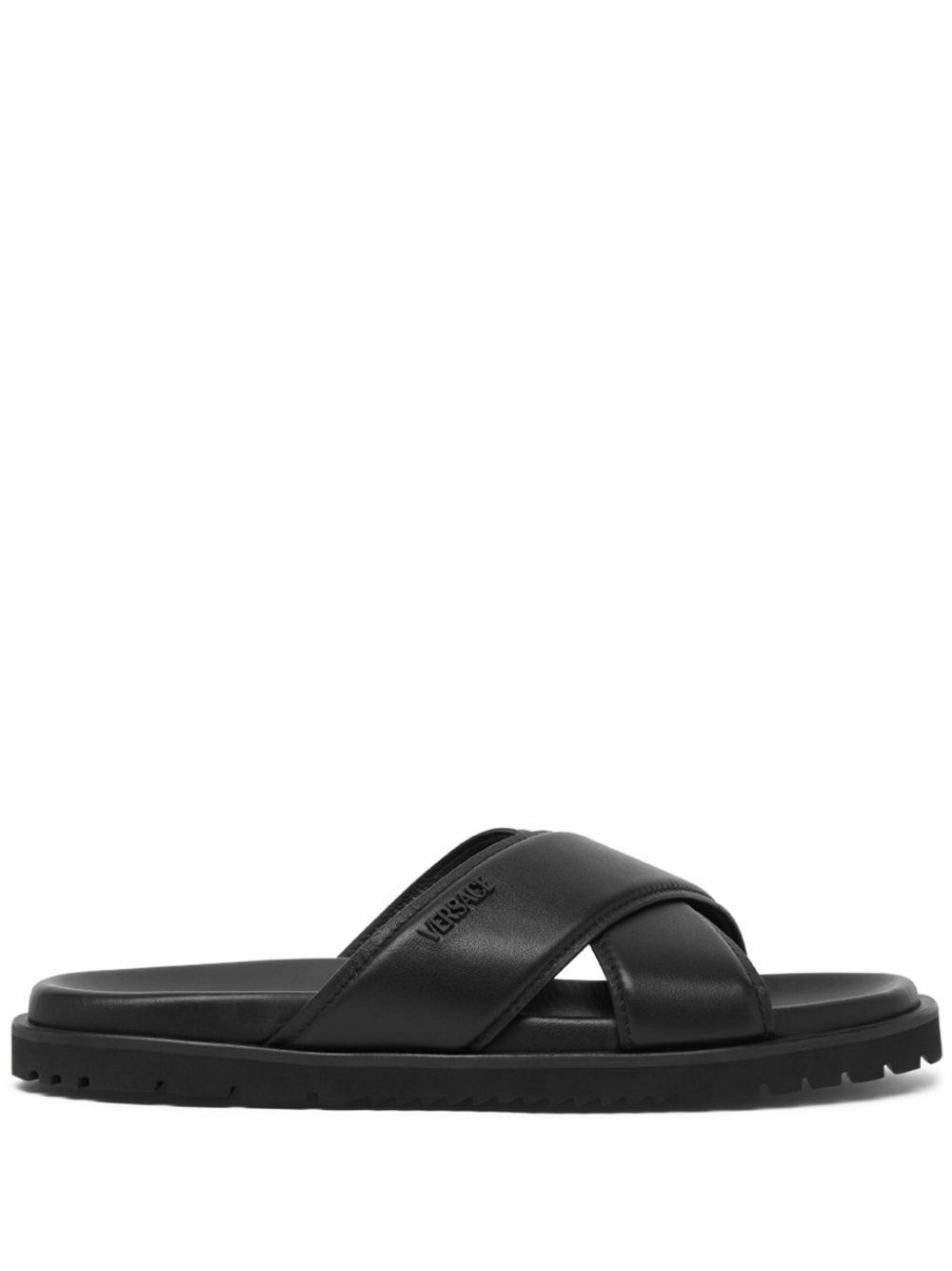 Versace Black Crossover Leather Slides Versace