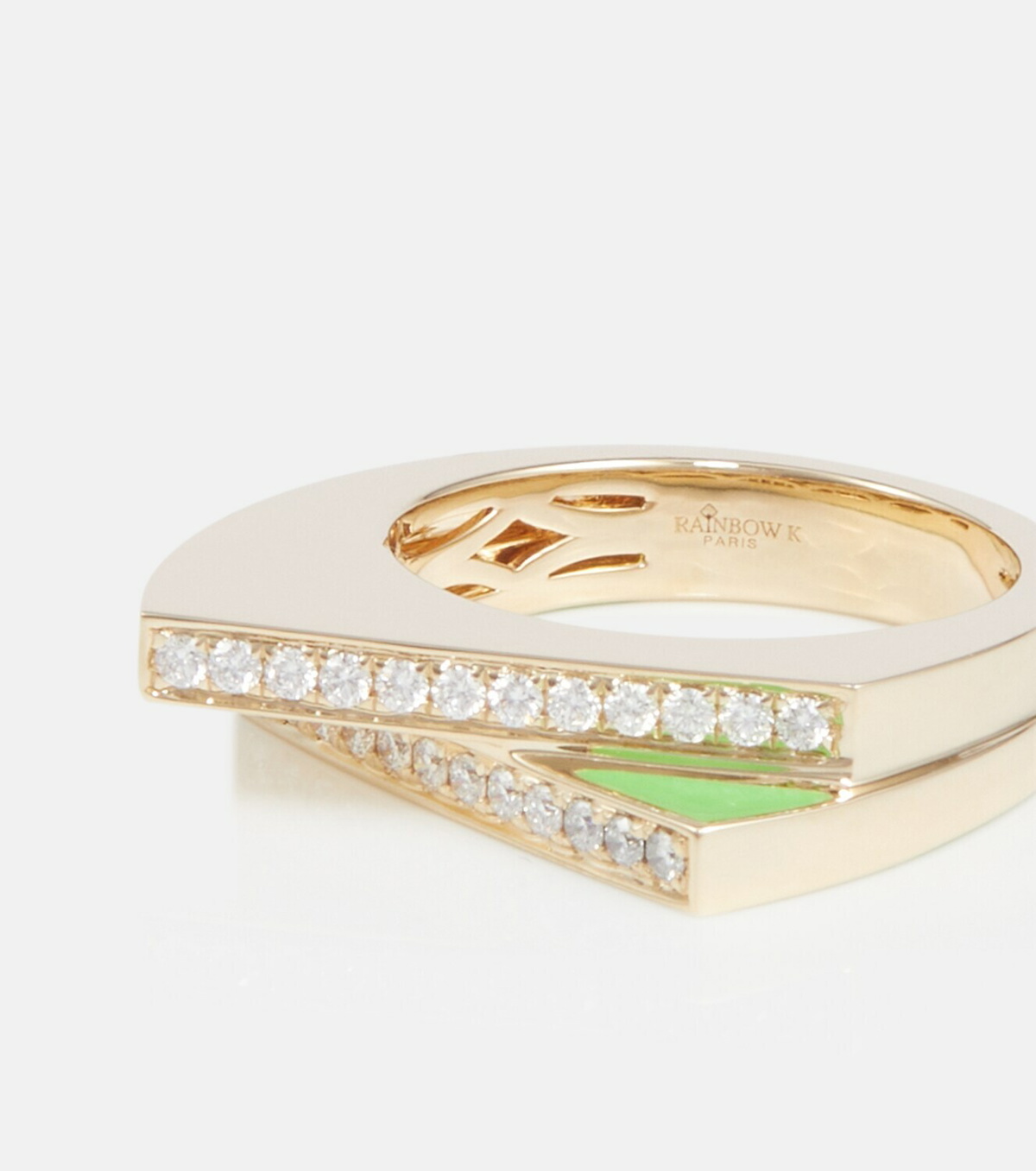 Rainbow K Handcuff 9kt gold and enamel ring with diamonds Rainbow K