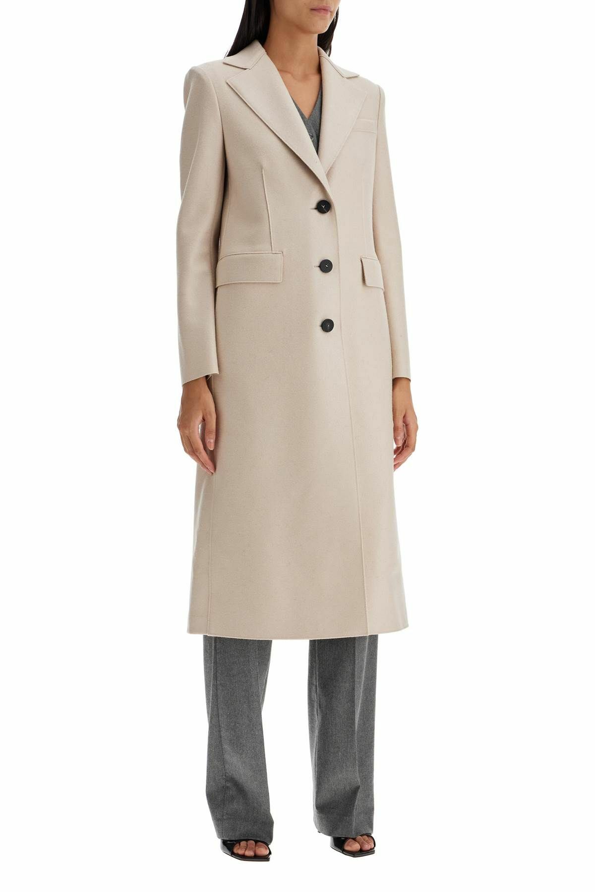 HARRIS WHARF LONDON single-breasted coat in pressed wool Neutro Harris ...