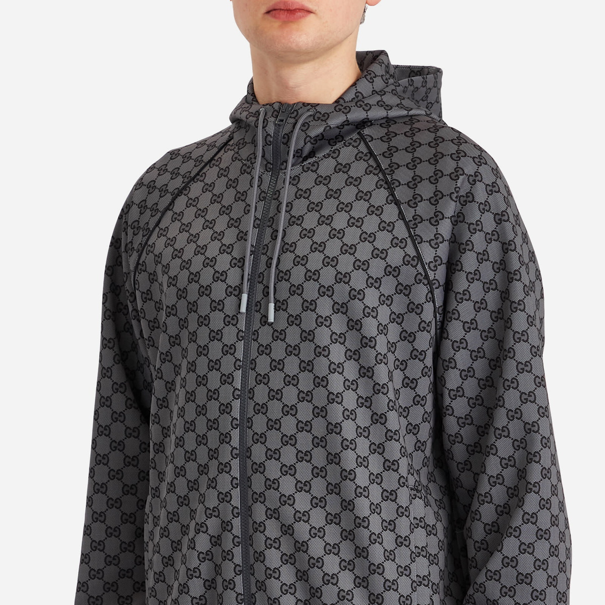 Gucci Men's Light Neoprene Zip Through Jacket in Grey/Black Gucci