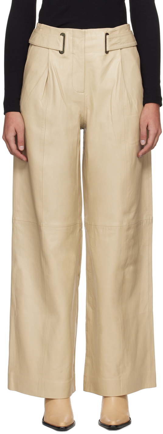 REMAIN Birger Christensen Beige Eyelet Leather Pants REMAIN Birger ...