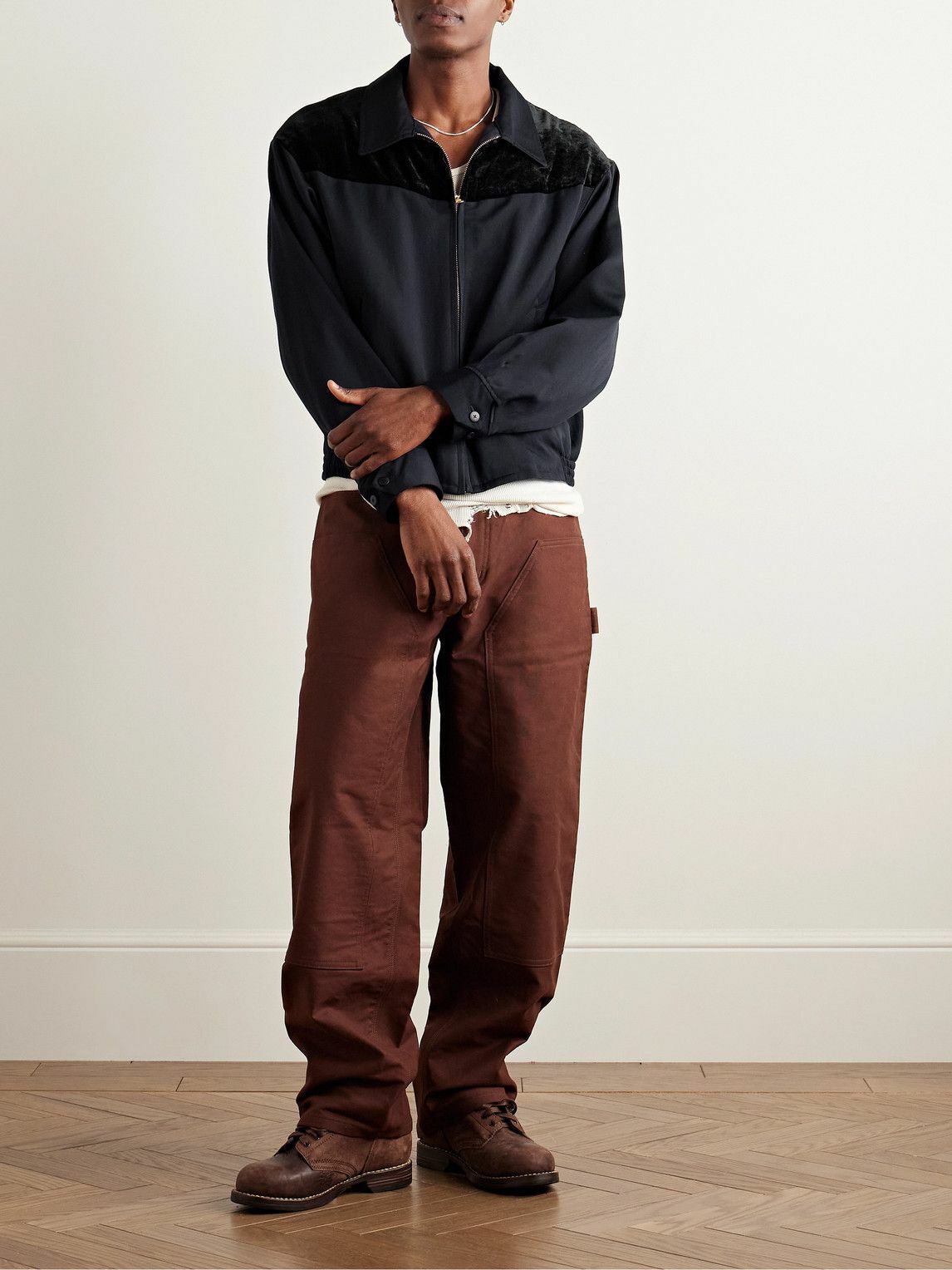 Visvim - Mayfield Velour-Trimmed Wool and Linen-Blend Bomber Jacket ...