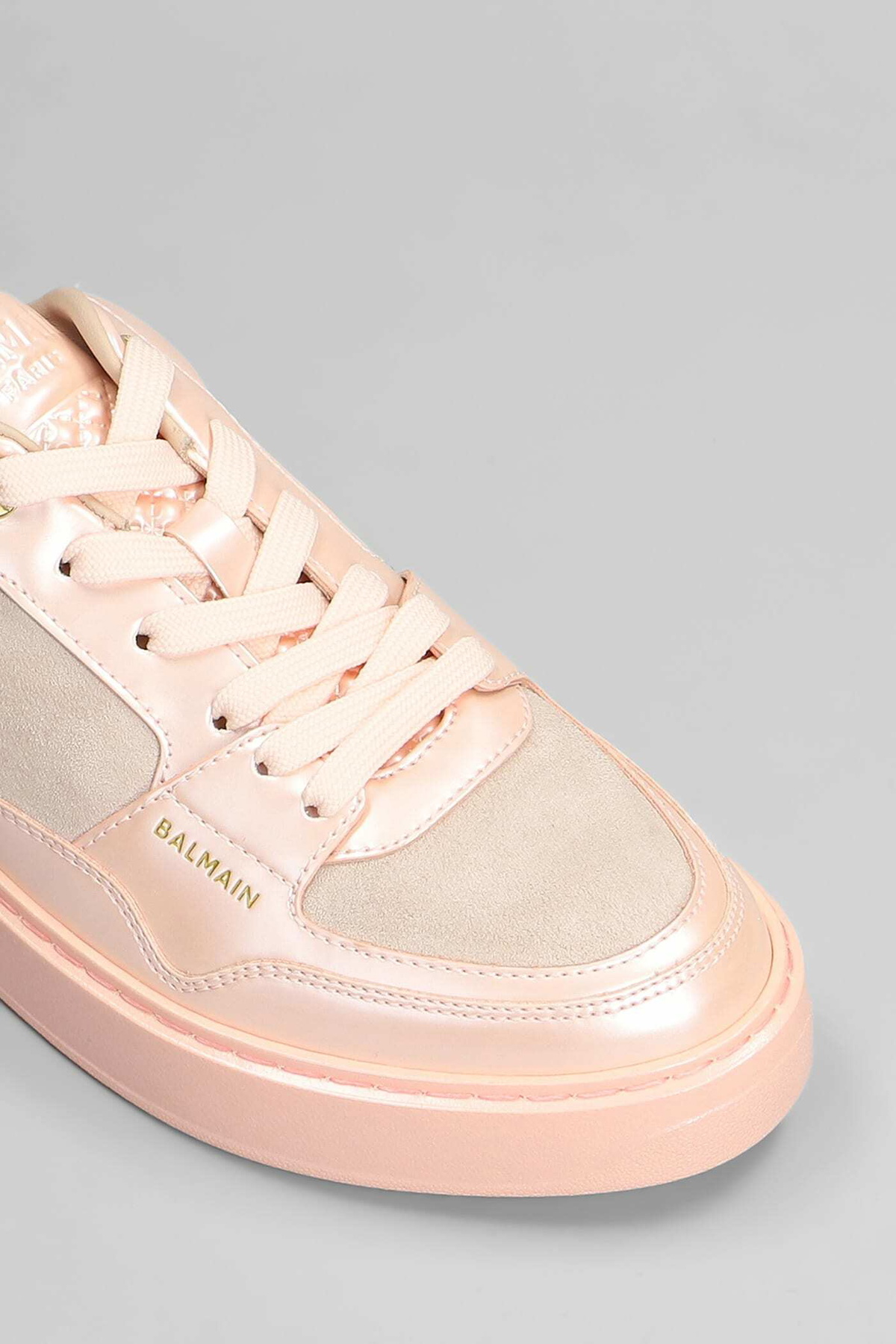 Balmain B Court Sneakers In Rose-pink Suede And Leather Balmain