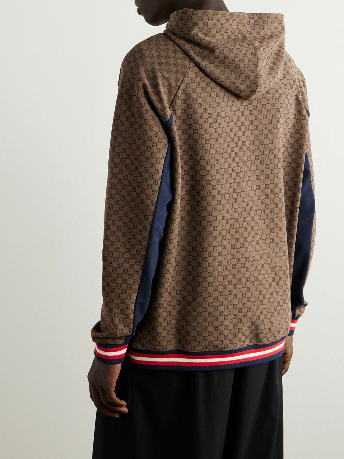 Balmain - Logo-Flocked Monogrammed Stretch-Cotton Jersey Hoodie - Brown ...