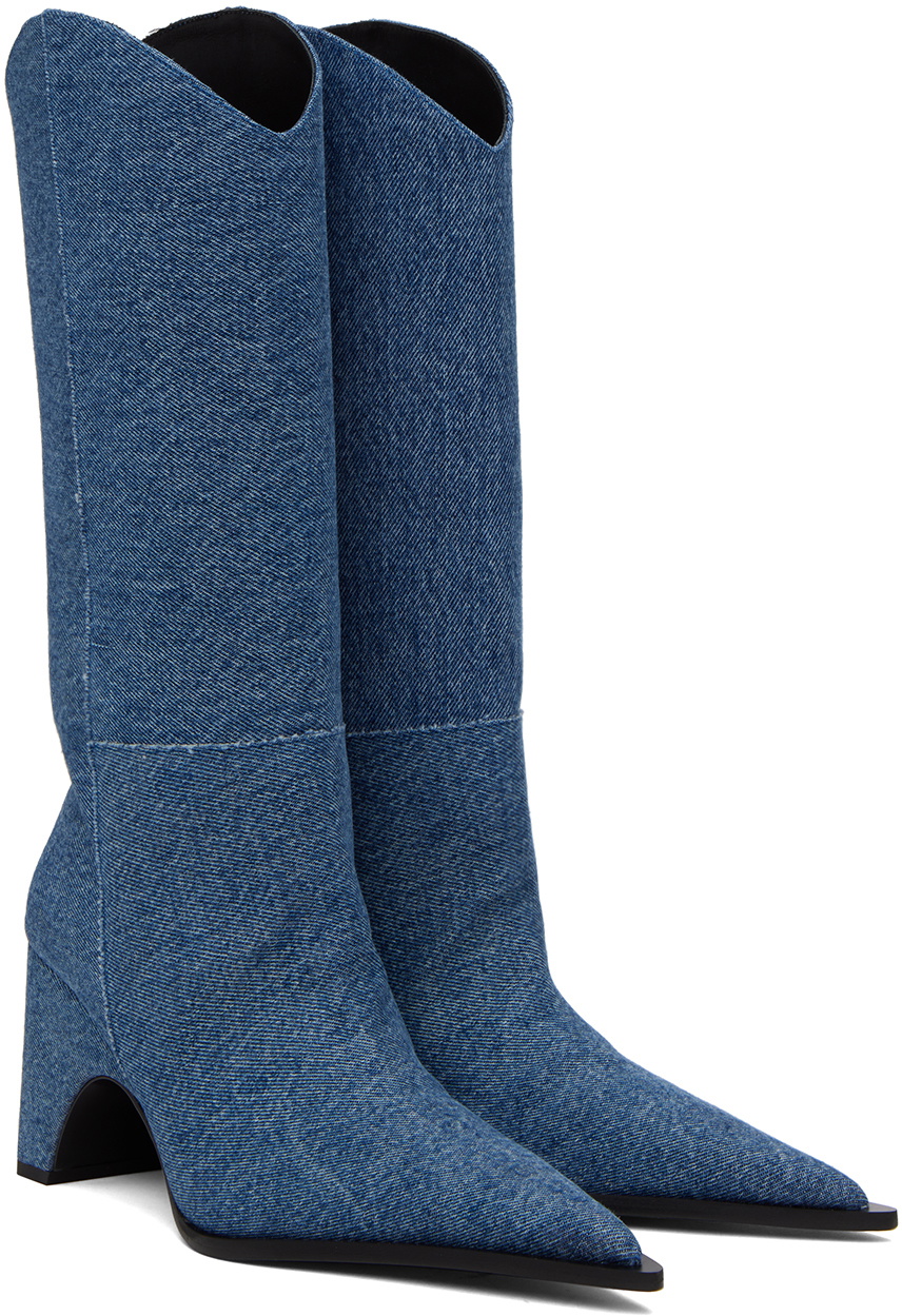 Coperni Blue Denim Bridge Cowboy Tall Boots Coperni