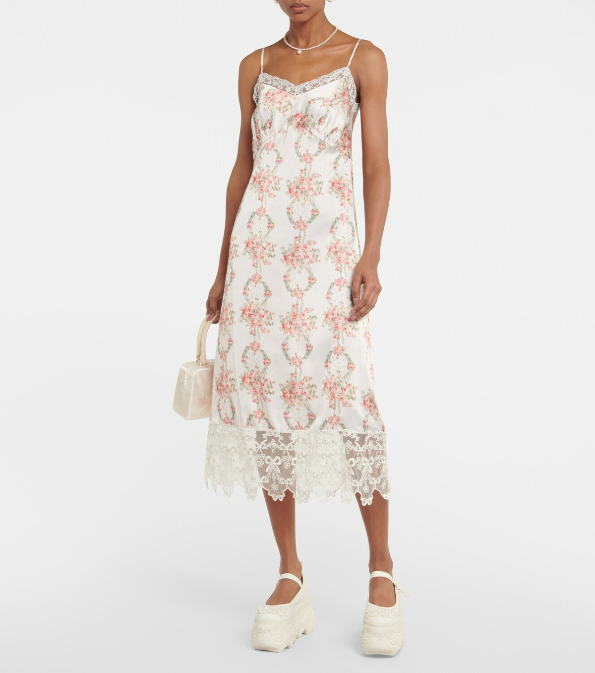 Simone Rocha - Floral lace-trimmed satin slip dress Simone Rocha