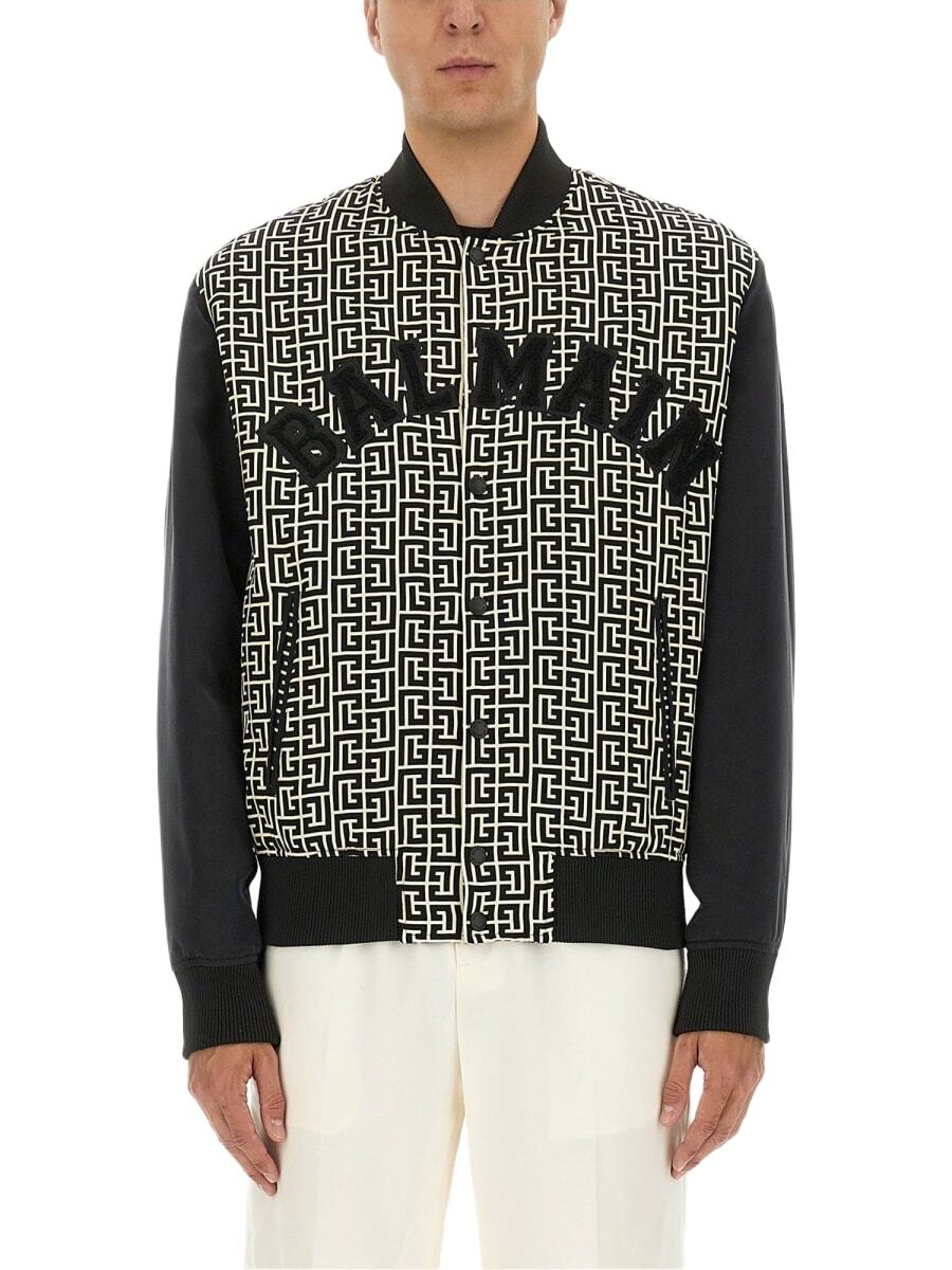 Balmain Monogrammed Varsity Jacket With Patches Balmain