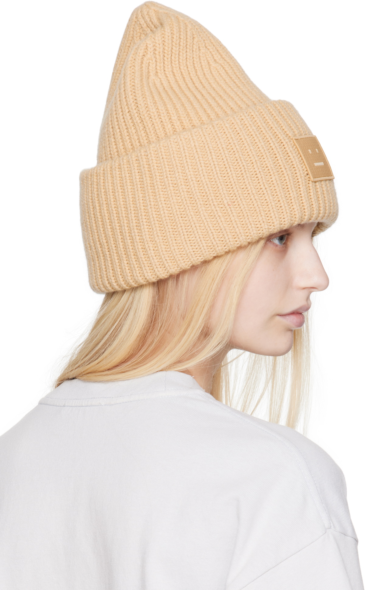 Acne Studios Beige Large Face Logo Beanie Acne Studios