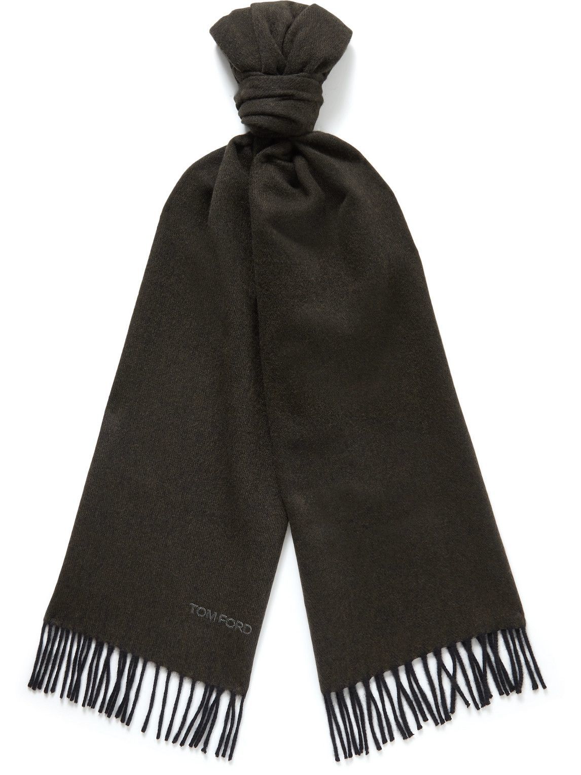 TOM FORD - Logo-Embroidered Fringed Cashmere Scarf TOM FORD