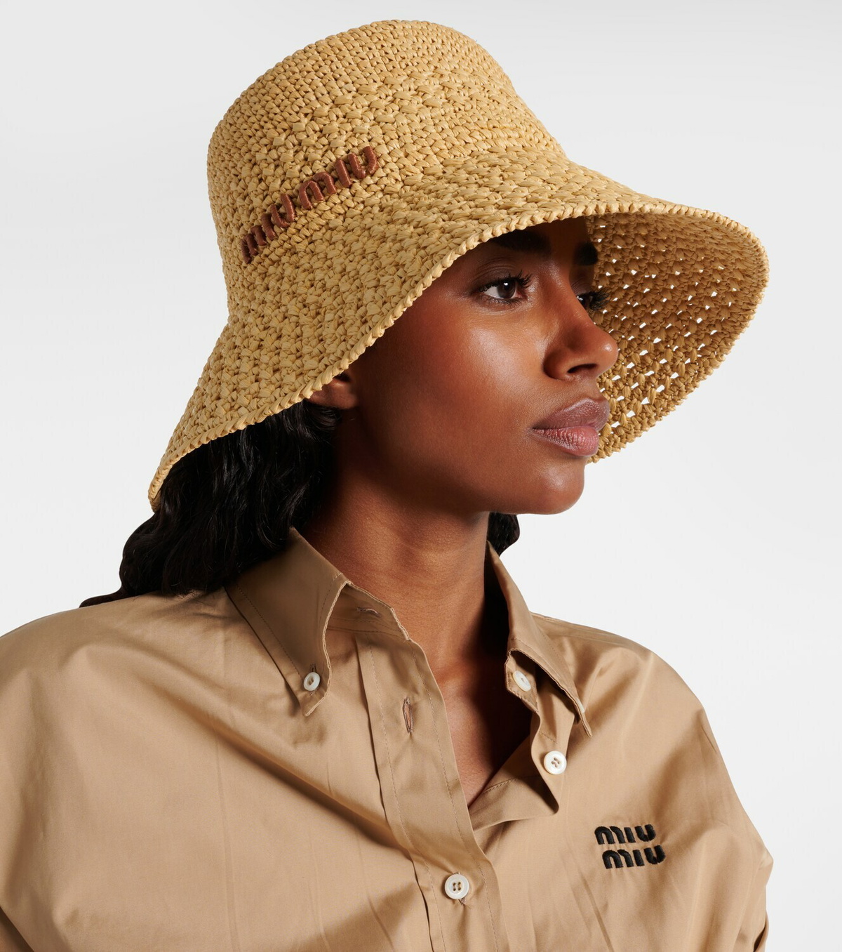 Miu Miu Logo raffia-effect sun hat Miu Miu