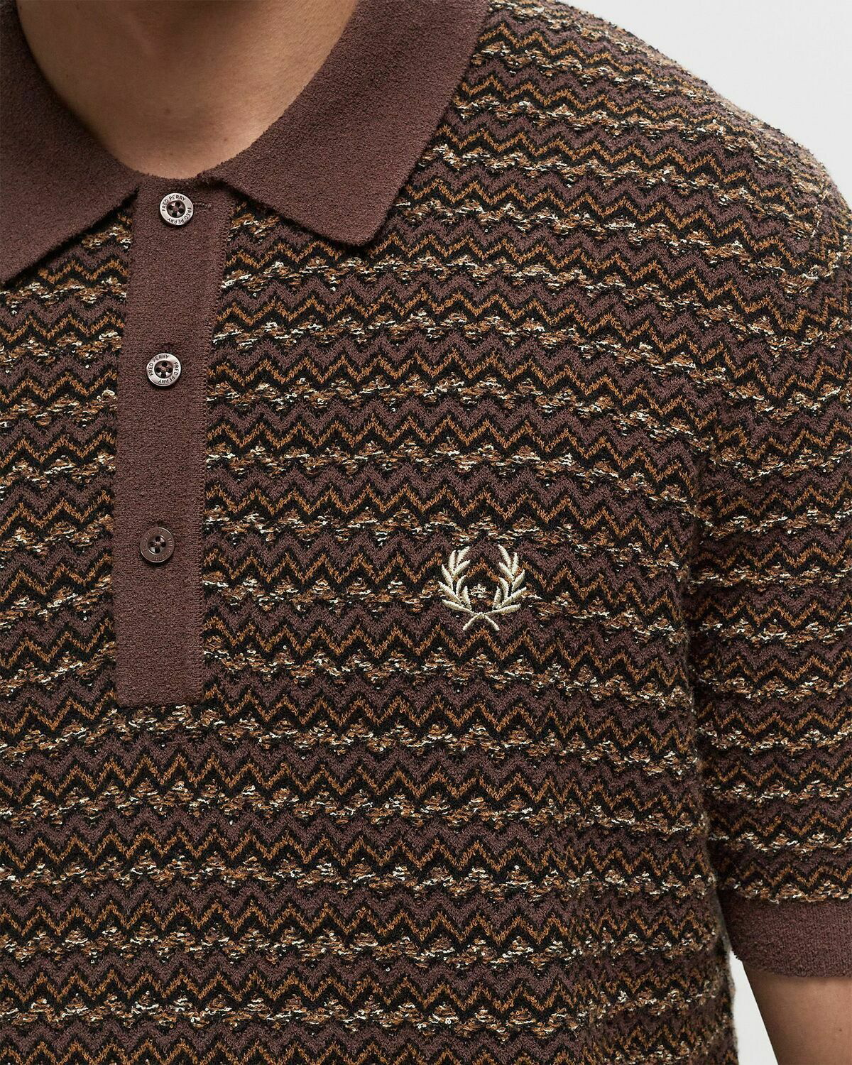 Fred Perry Boucle Jacquard Knitted Shirt Brown Polos Fred Perry