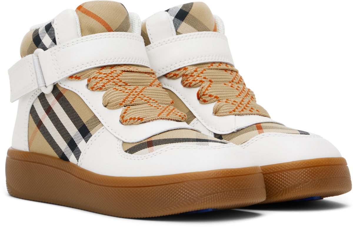 Burberry Kids Beige Check & Leather High-Top Sneakers Burberry