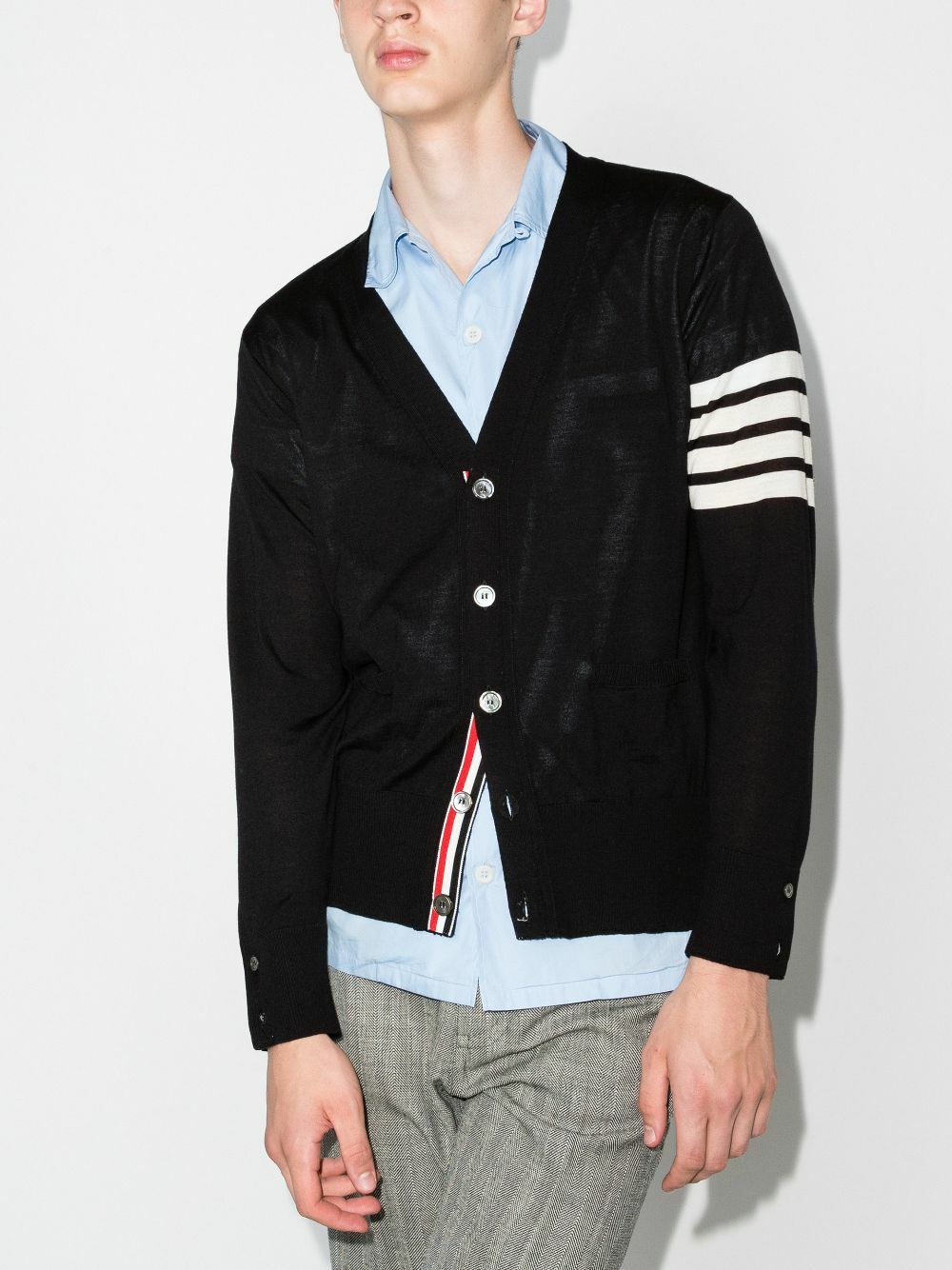 Thom Browne Blue 4-Bar Stripe Merino Wool Cardigan Thom Browne