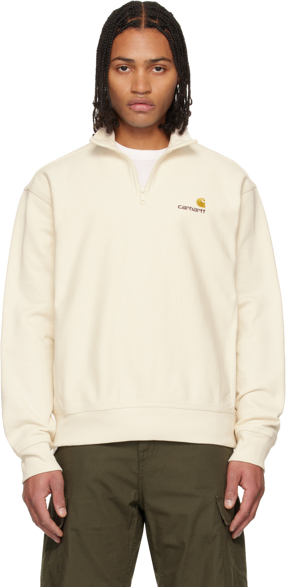 Carhartt Work In Progress Off-White Half Zip American Script Sweatshirt ...