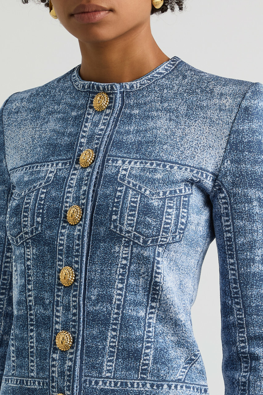 Balmain Denim-intarsia Knitted Cardigan Balmain