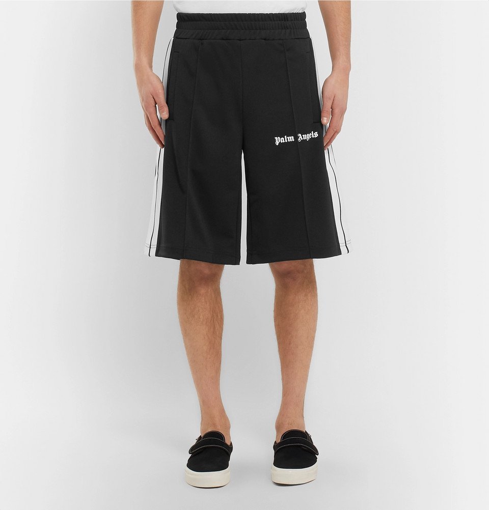 Palm Angels - Wide-Leg Webbing-Trimmed Logo-Print Jersey Shorts - Men ...
