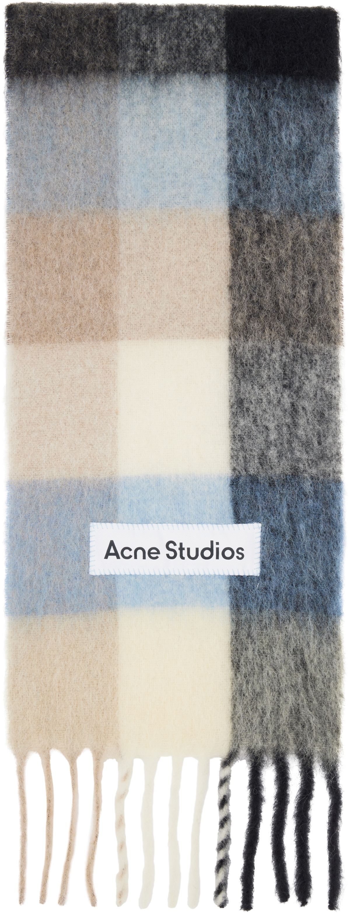 Acne Studios Beige & Blue Mohair Checked Scarf Acne Studios