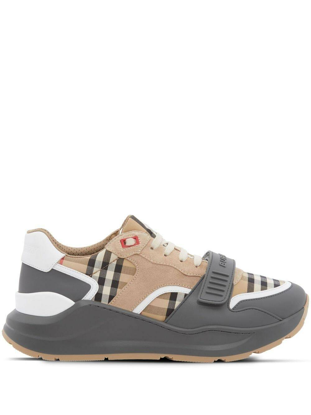 BURBERRY - Check Motif Leather Sneakers Burberry