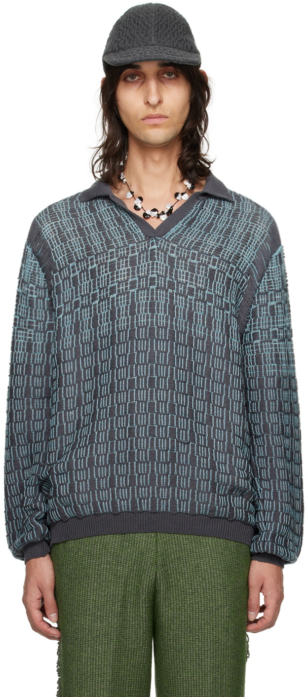 Isa Boulder SSENSE Exclusive Gray & Blue Tick Polo Isa Boulder