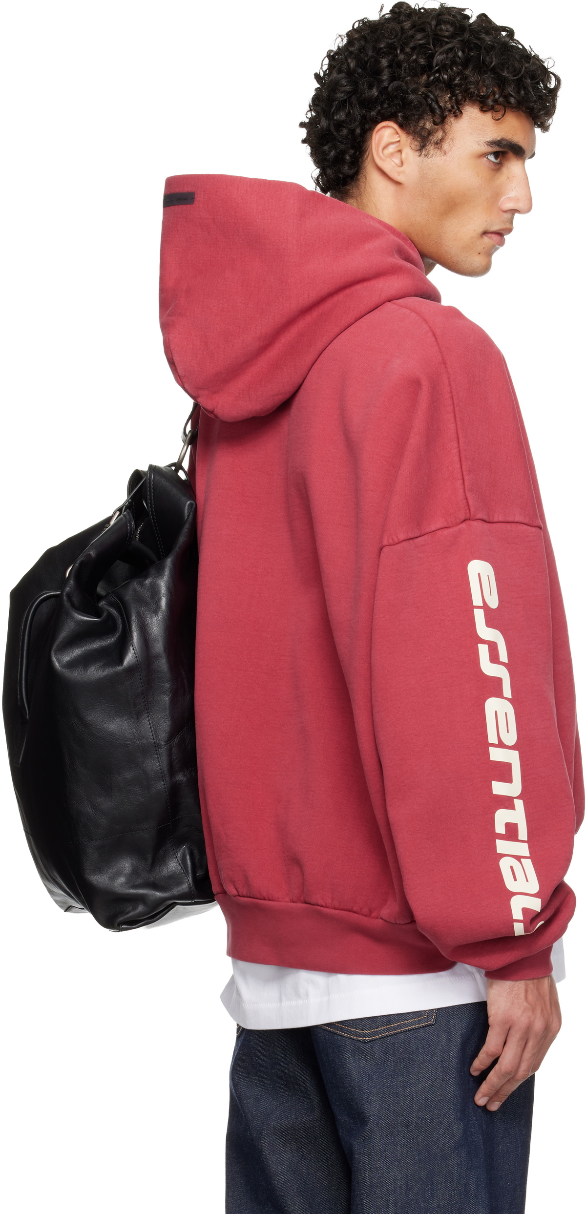 Fear of God ESSENTIALS Red Holiday Cropped Relaxed Hoodie Fear Of God ...