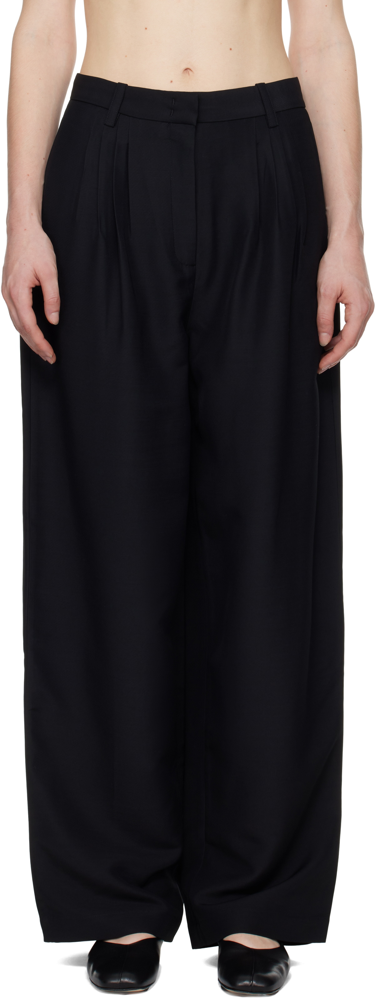CO Black Pleated Barrel Trousers CO