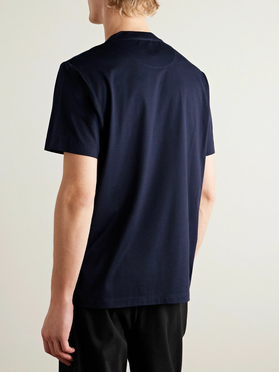 Mr P. - Silk and Cotton-Blend T-Shirt - Blue Mr P.