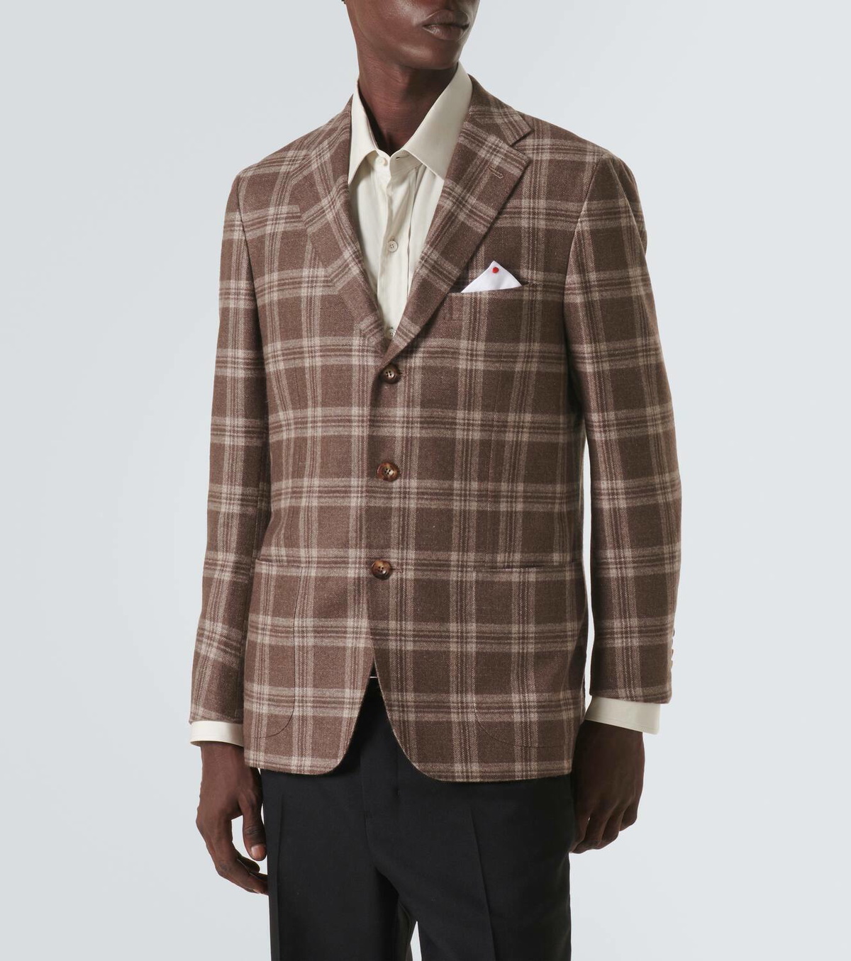 Kiton Checked wool, silk and linen blazer Kiton