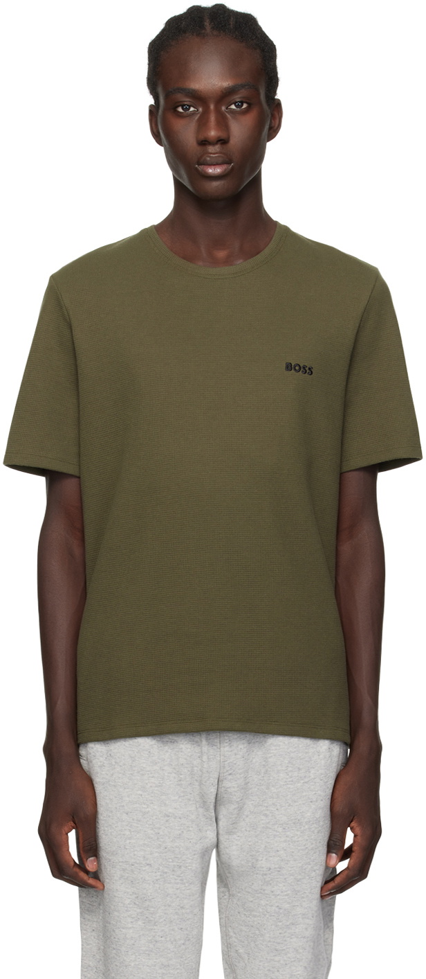 BOSS Khaki Embroidered T-Shirt BOSS