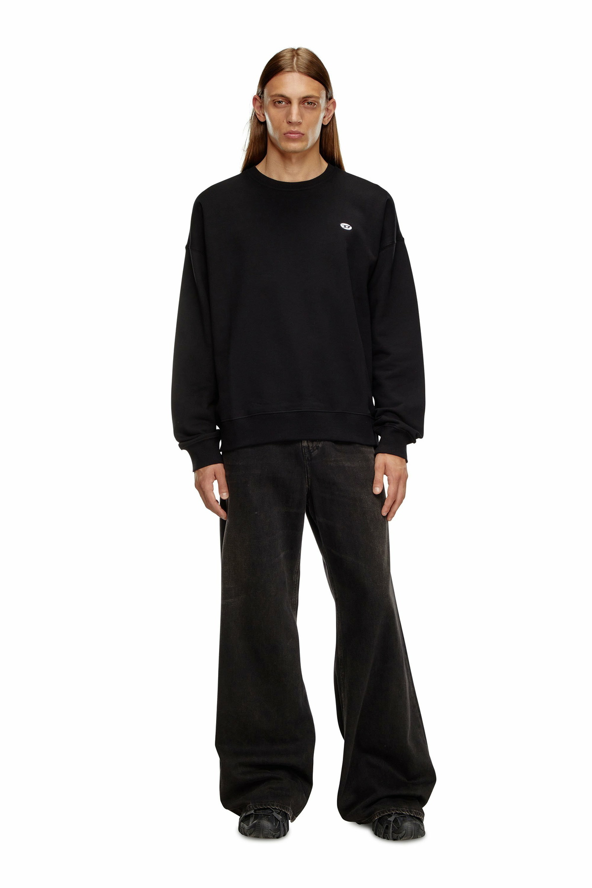 Diesel Sweatshirt with oval D patch - Sweaters Mens in Black Diesel