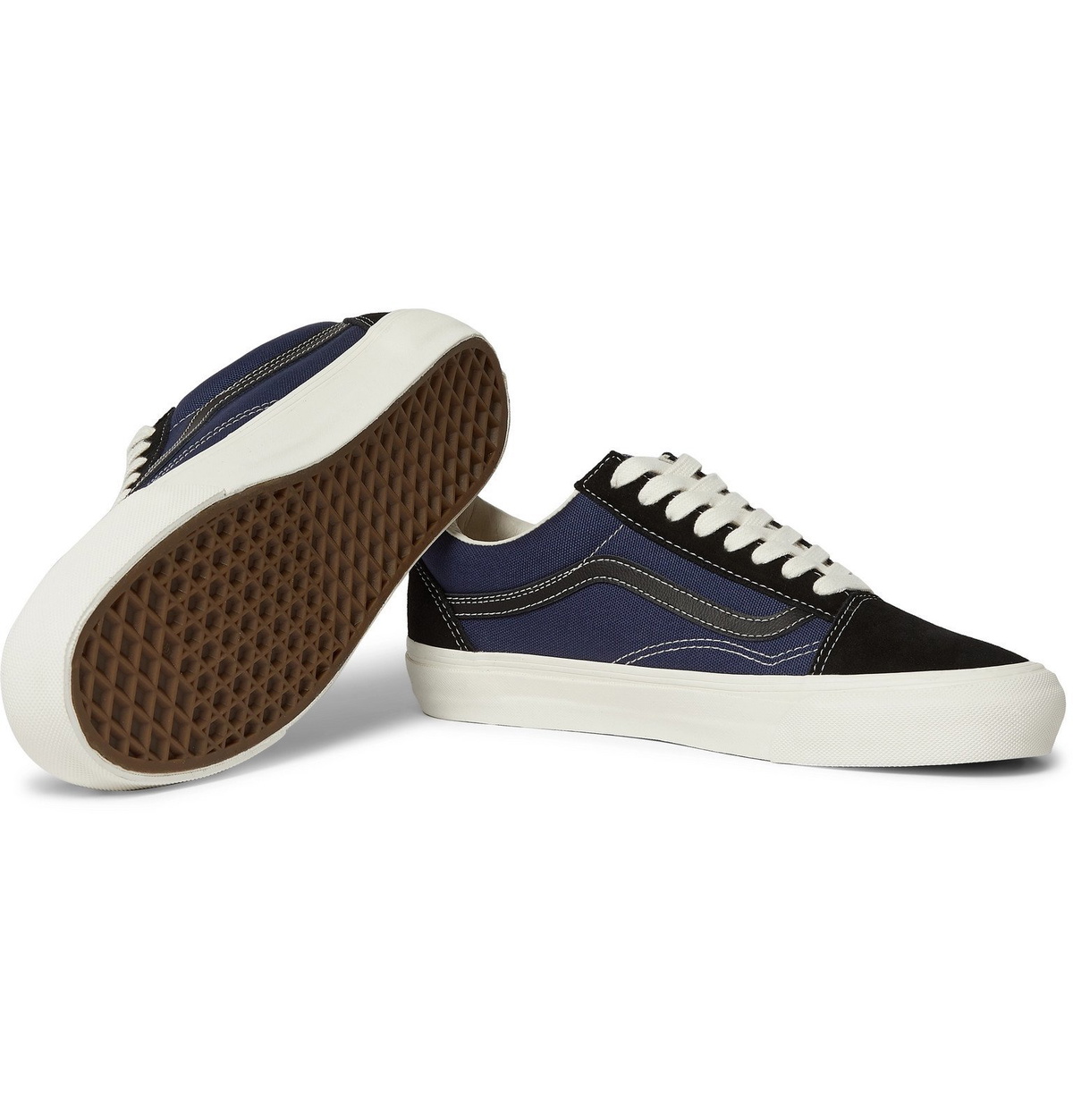 Vans - OG Old Skool LX Leather-Trimmed Suede and Canvas Sneakers - Blue ...