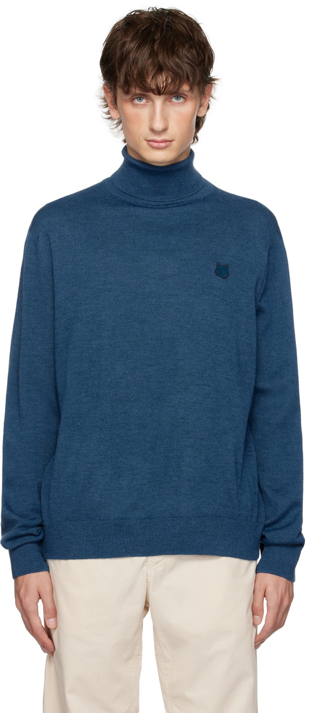 Maison Kitsuné Blue Bold Fox Head Turtleneck Maison Kitsune