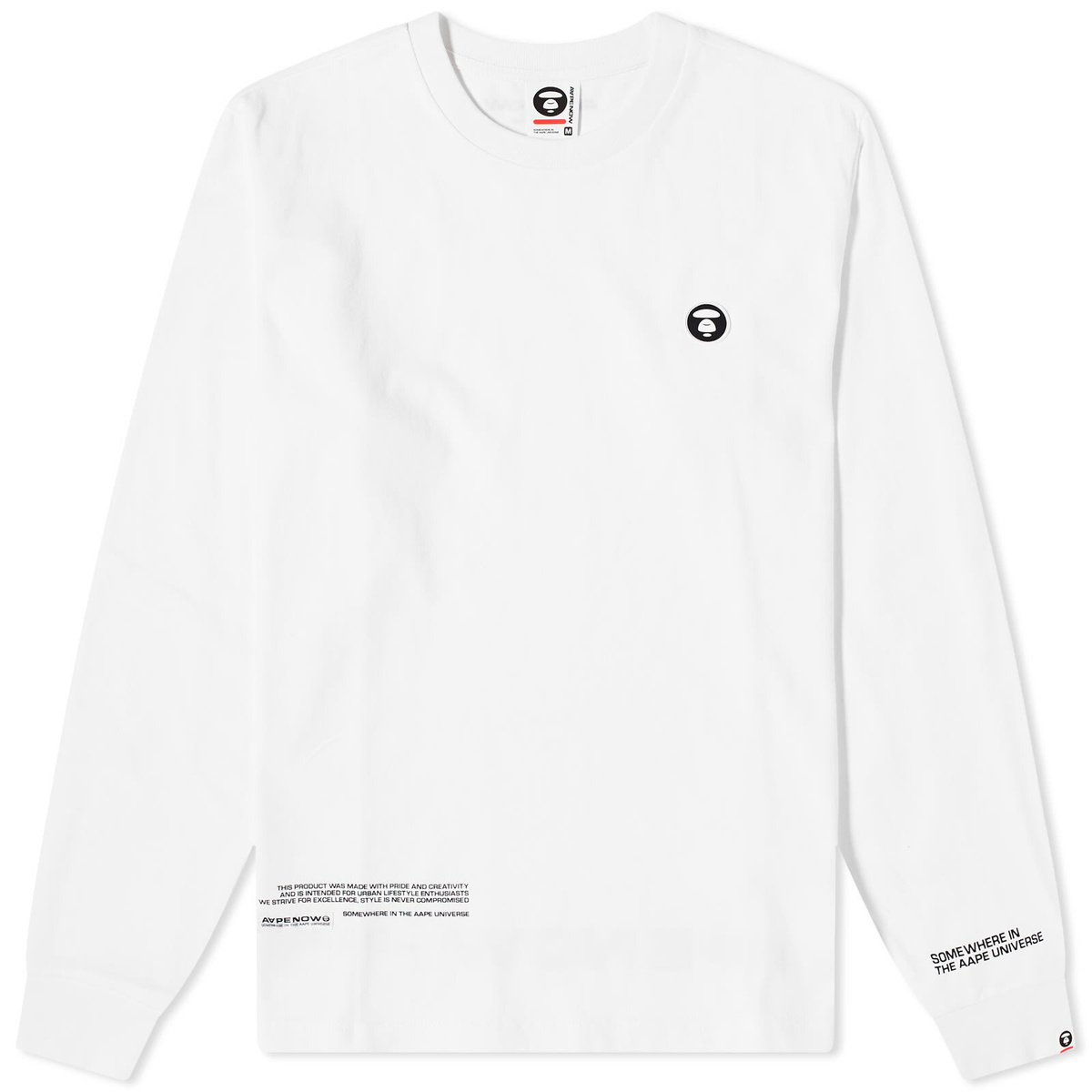 Men's AAPE Now Silicon Badge Long Sleeve T-Shirt in White AAPE by A ...