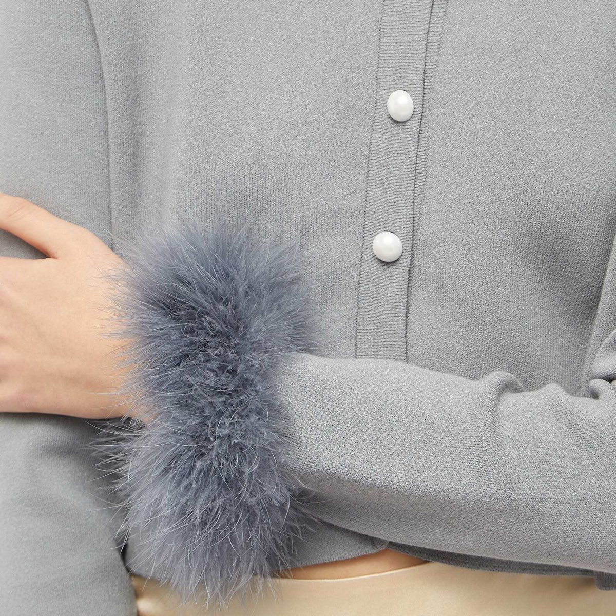 Sleeper Women's Detachable Feather Cardigan in Grey Sleeper