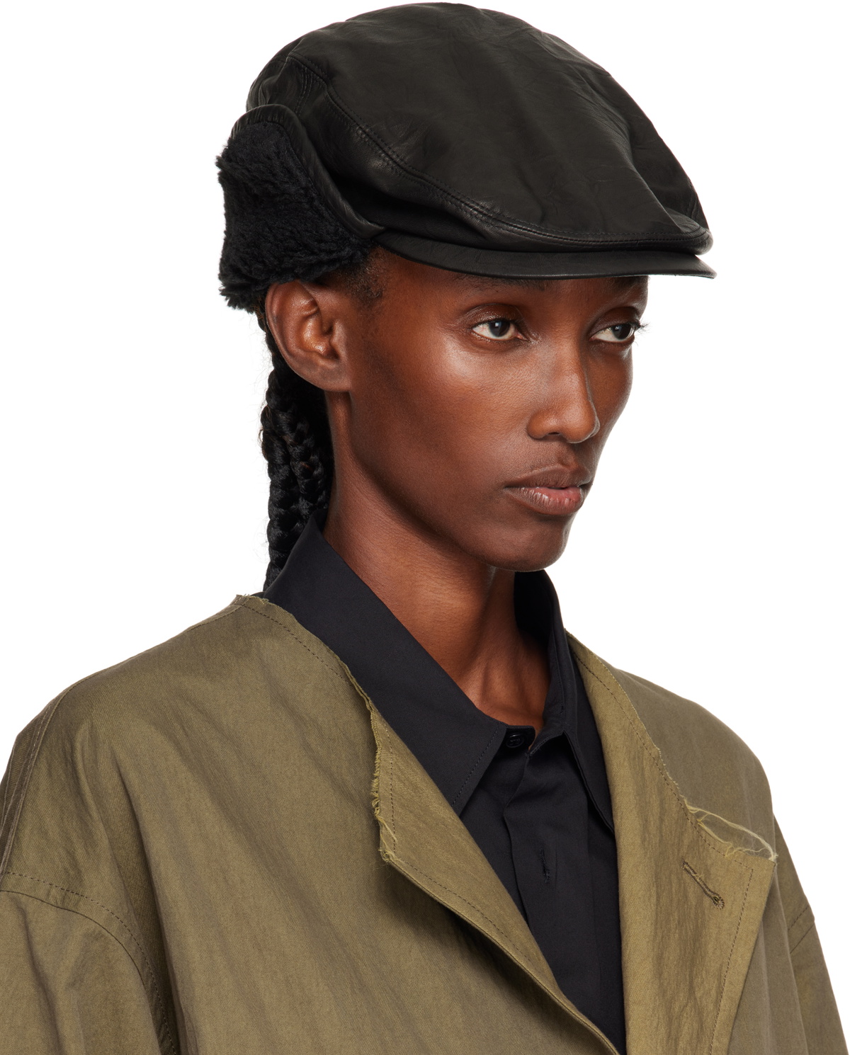 Y's Black Soft Leather Ear Muff Cap Ys