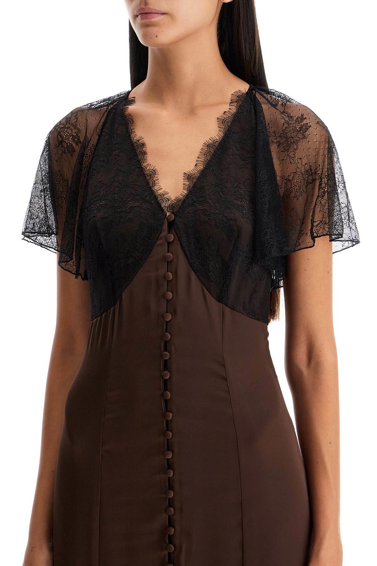 ROTATE long satin and lace dress Brown Rotate