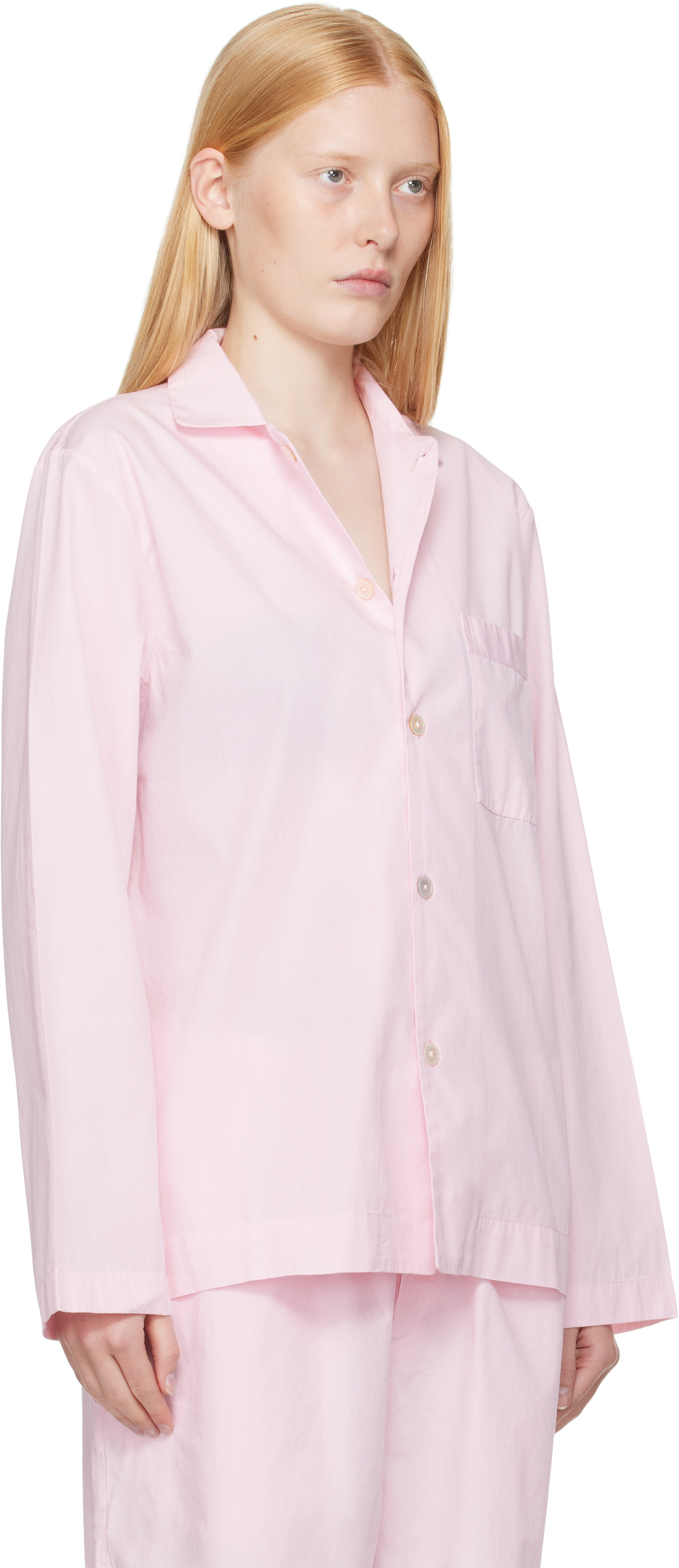 Tekla Pink Poplin Long-Sleeved Pyjama Shirt Tekla Fabrics