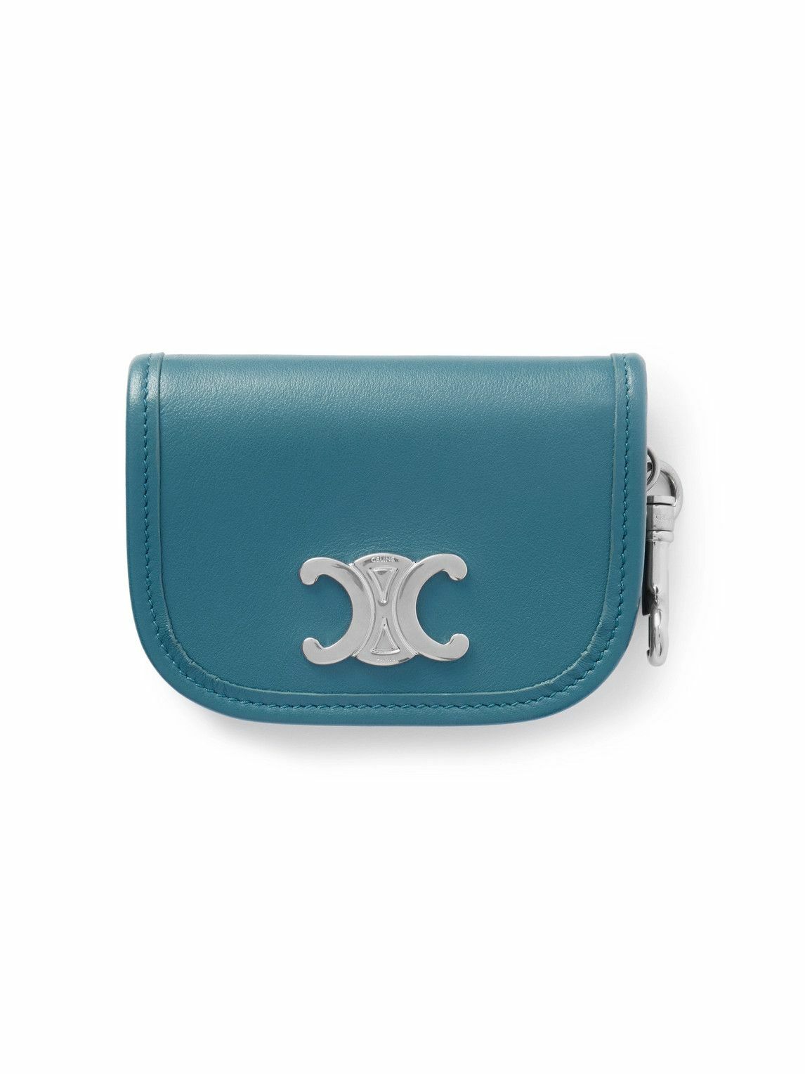 CELINE - Nano Logo-Embellished Leather and Silver-Tone Keyring Wallet ...