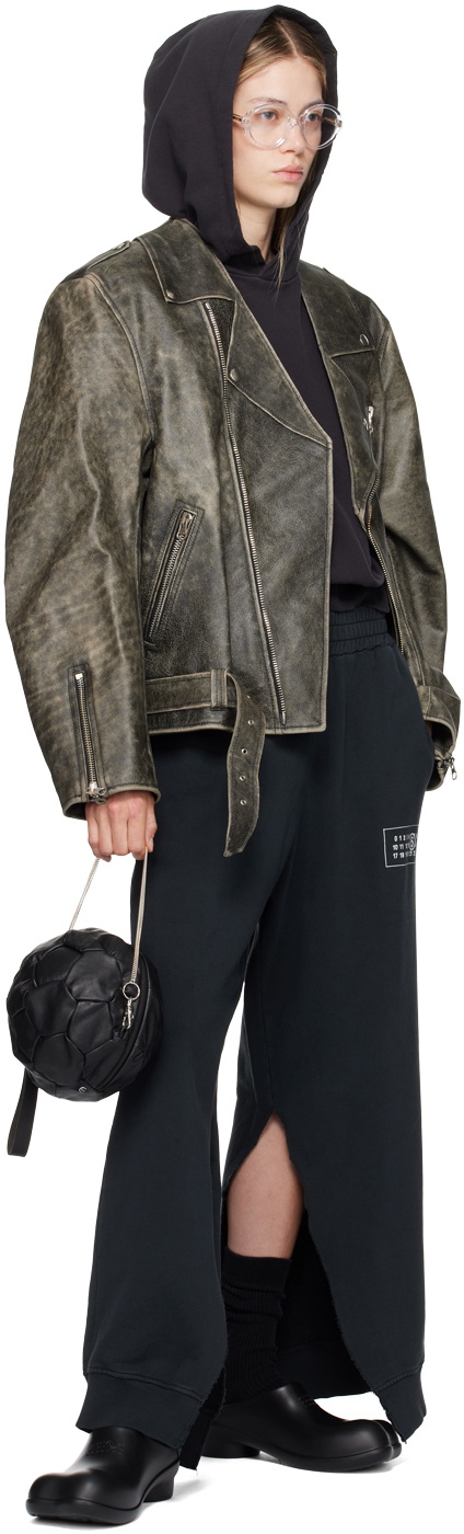 MM6 Maison Margiela Brown Heavy Leather Biker Jacket MM6 Maison Margiela