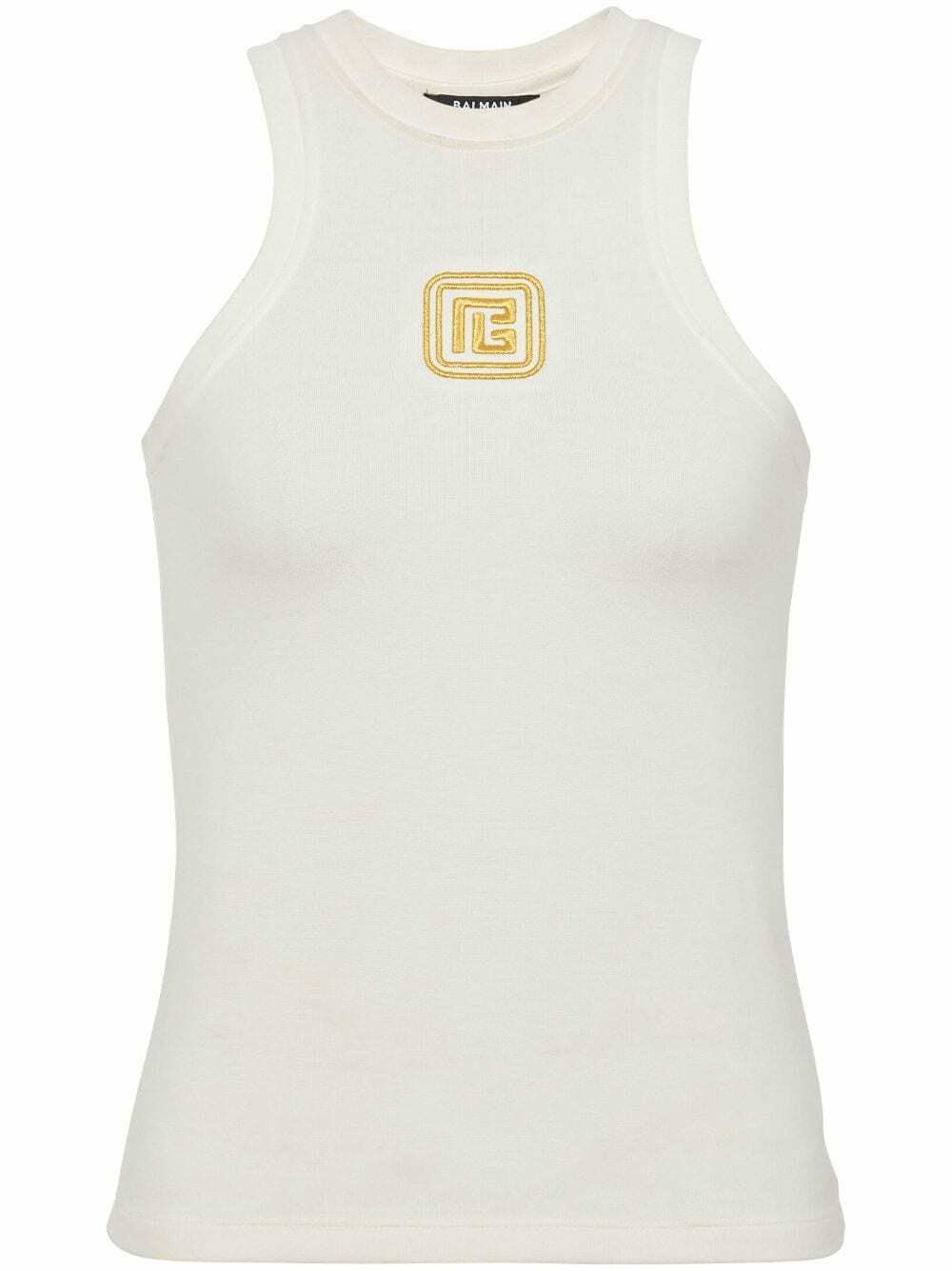 BALMAIN - Embroidered Logo Cotton Blend Top Balmain