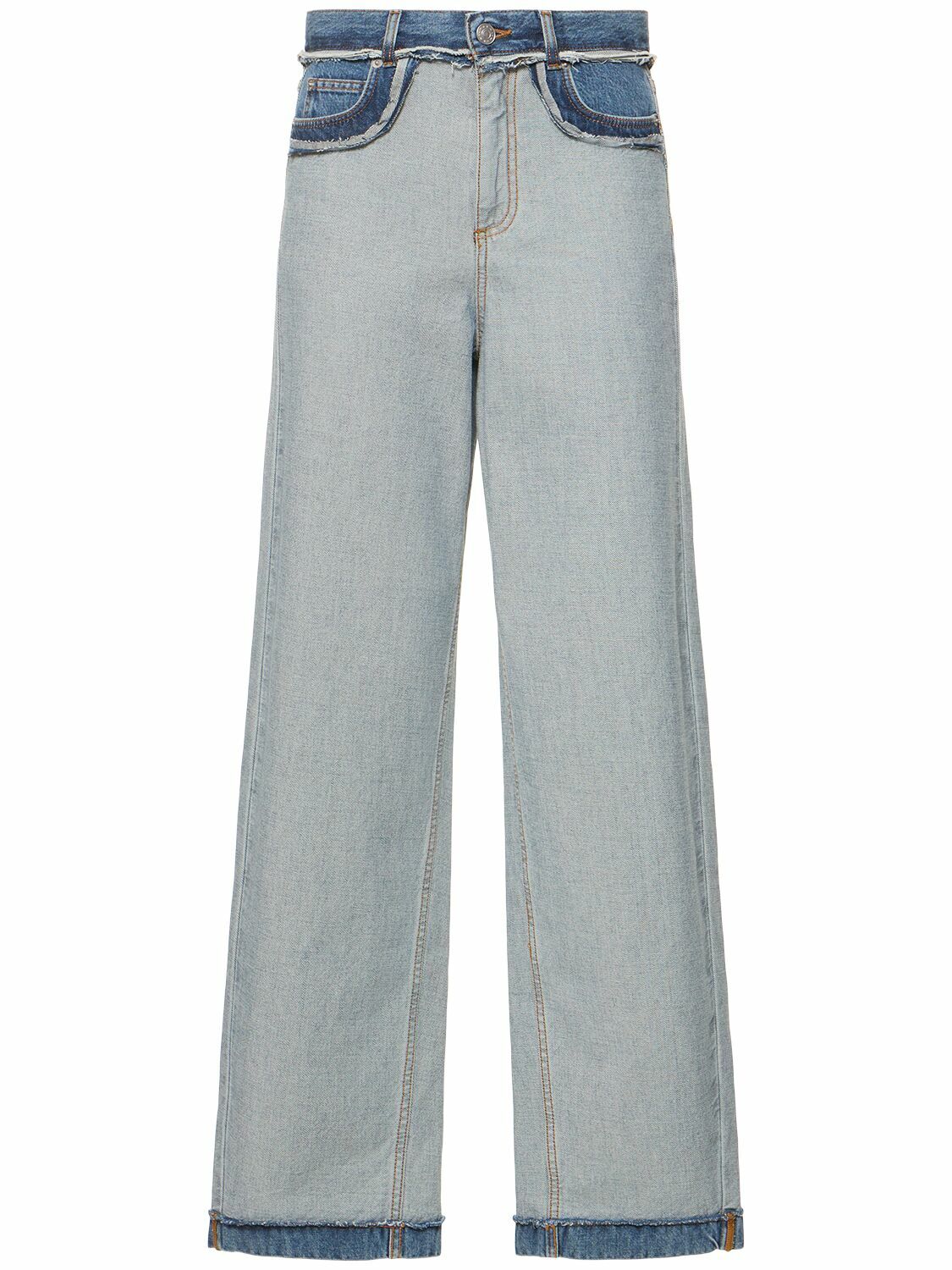 MARNI Cotton Denim Raw Cut Wide Jeans Marni