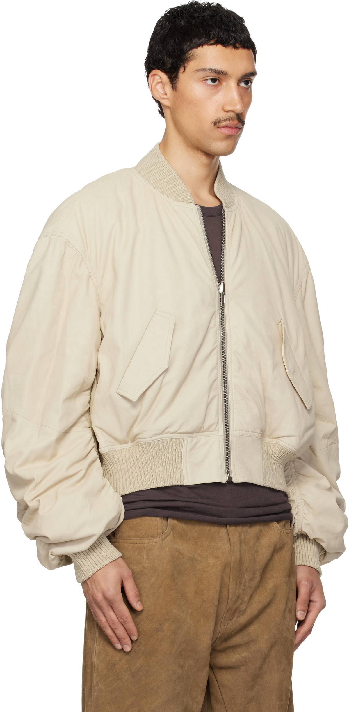 Rick Owens Beige & Gray Temple Reversible Secchia Flight Jacket Rick Owens