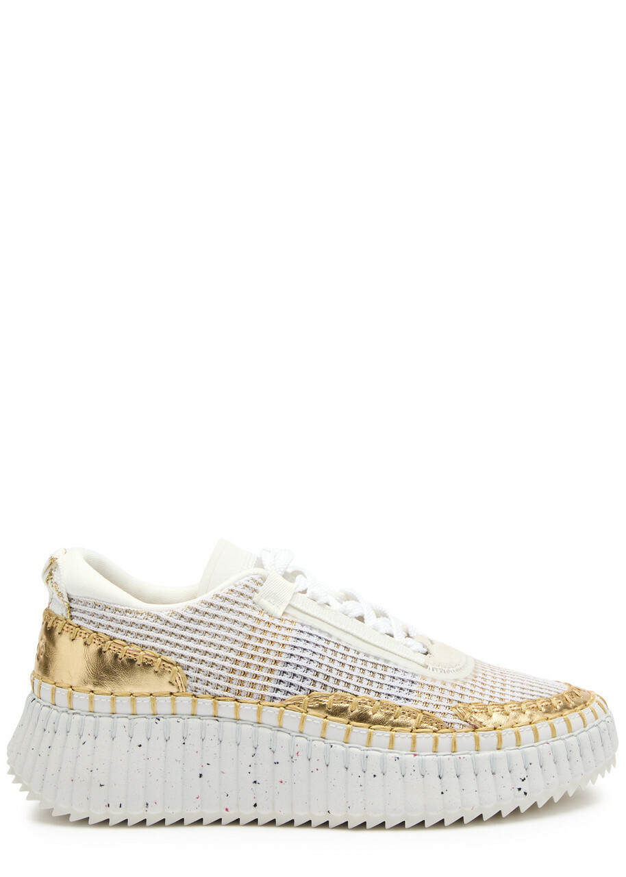 Chloe Nama Panelled Knitted Sneakers Gold Chloe