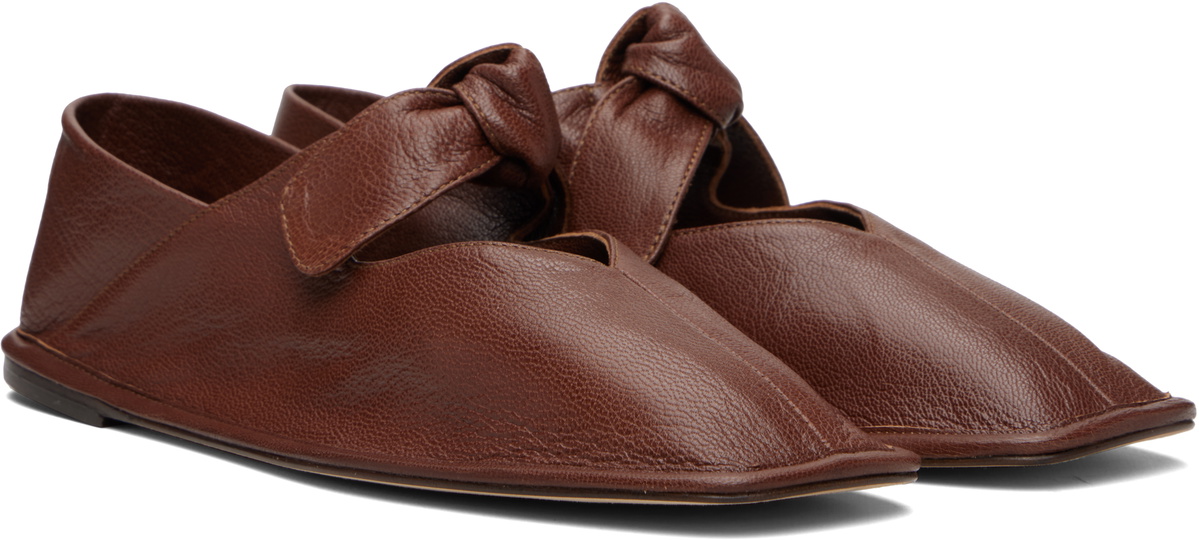 HEREU Brown Llasada Supple Shiny Ballerina Flats HEREU