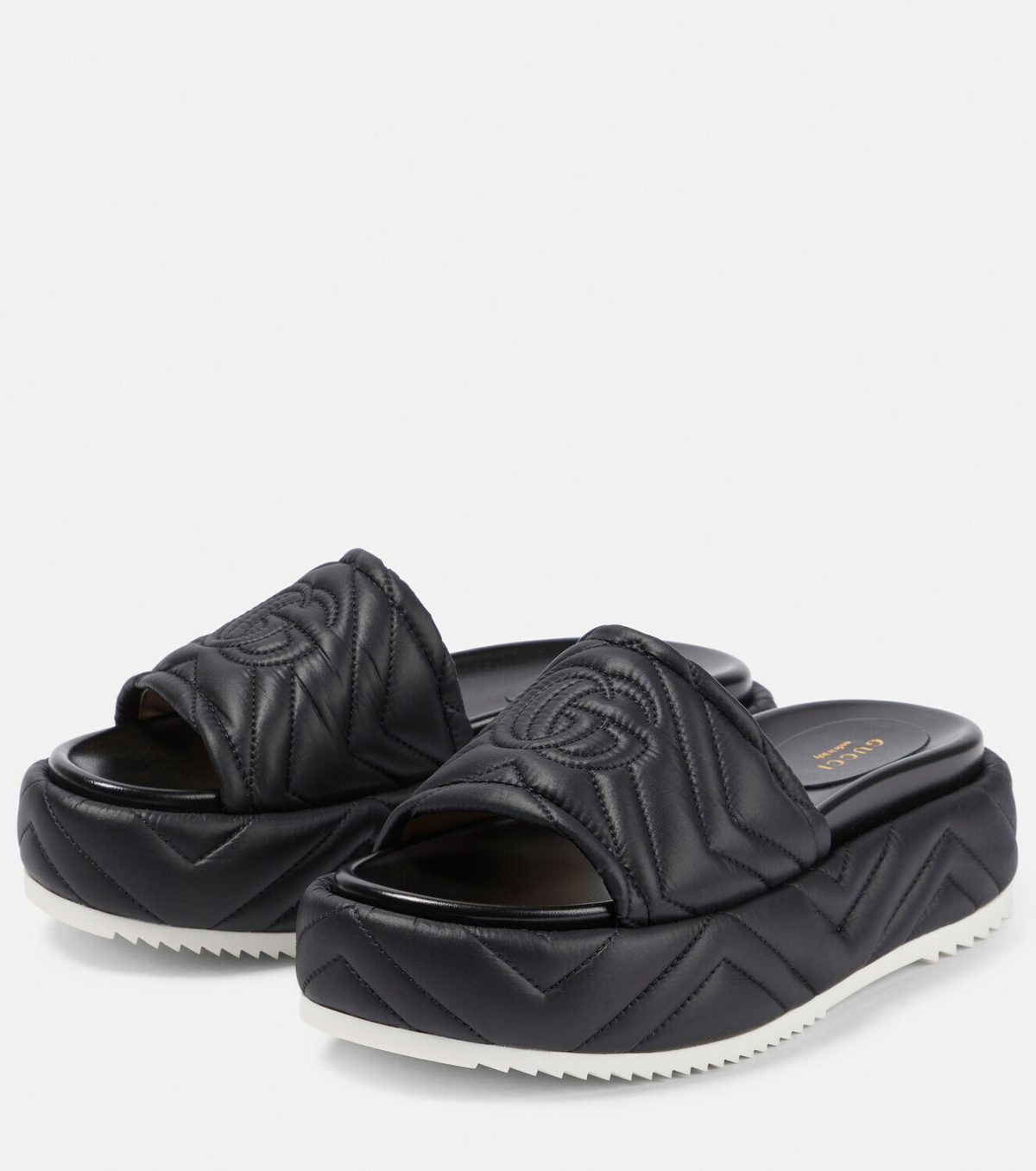Gucci - Angelina quilted satin platform slides Gucci