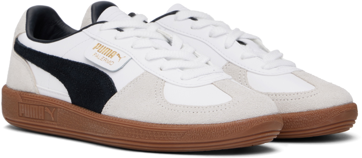 PUMA White & Gray Palermo Leather Sneakers Puma