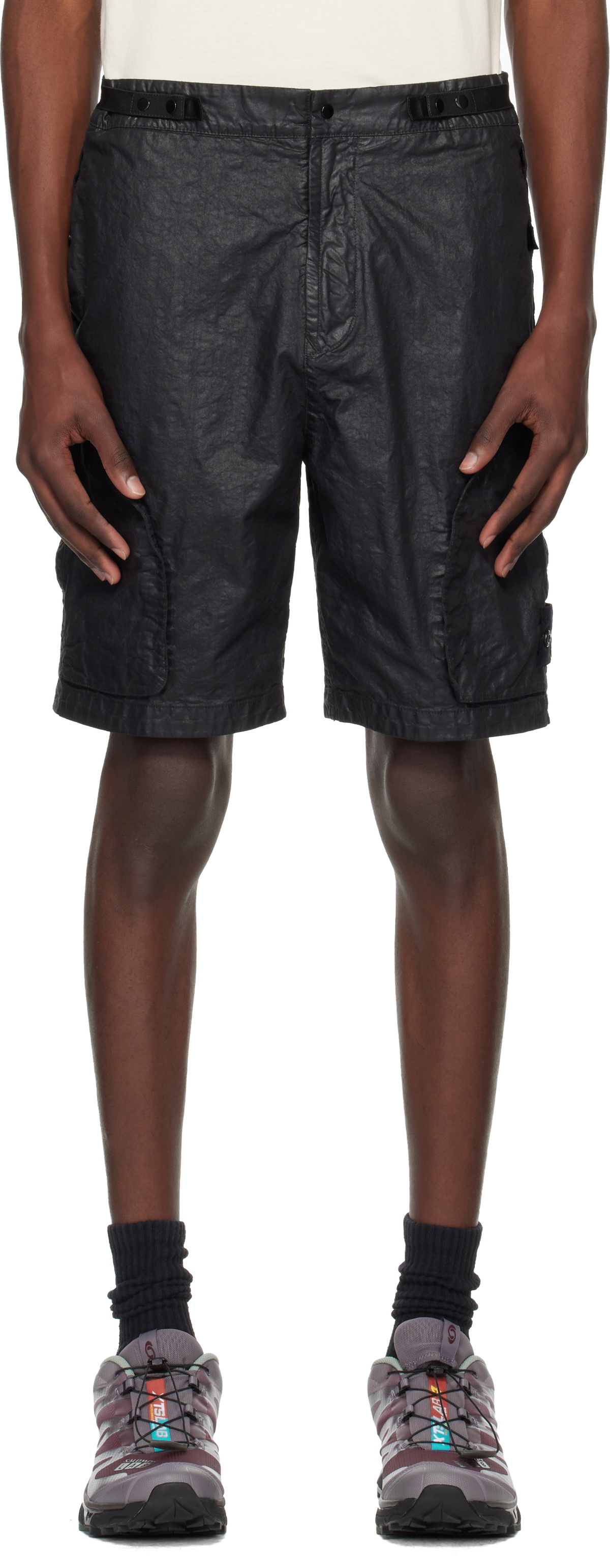 Stone Island Black Organic Look Nylon Panama-TC Shorts Stone Island