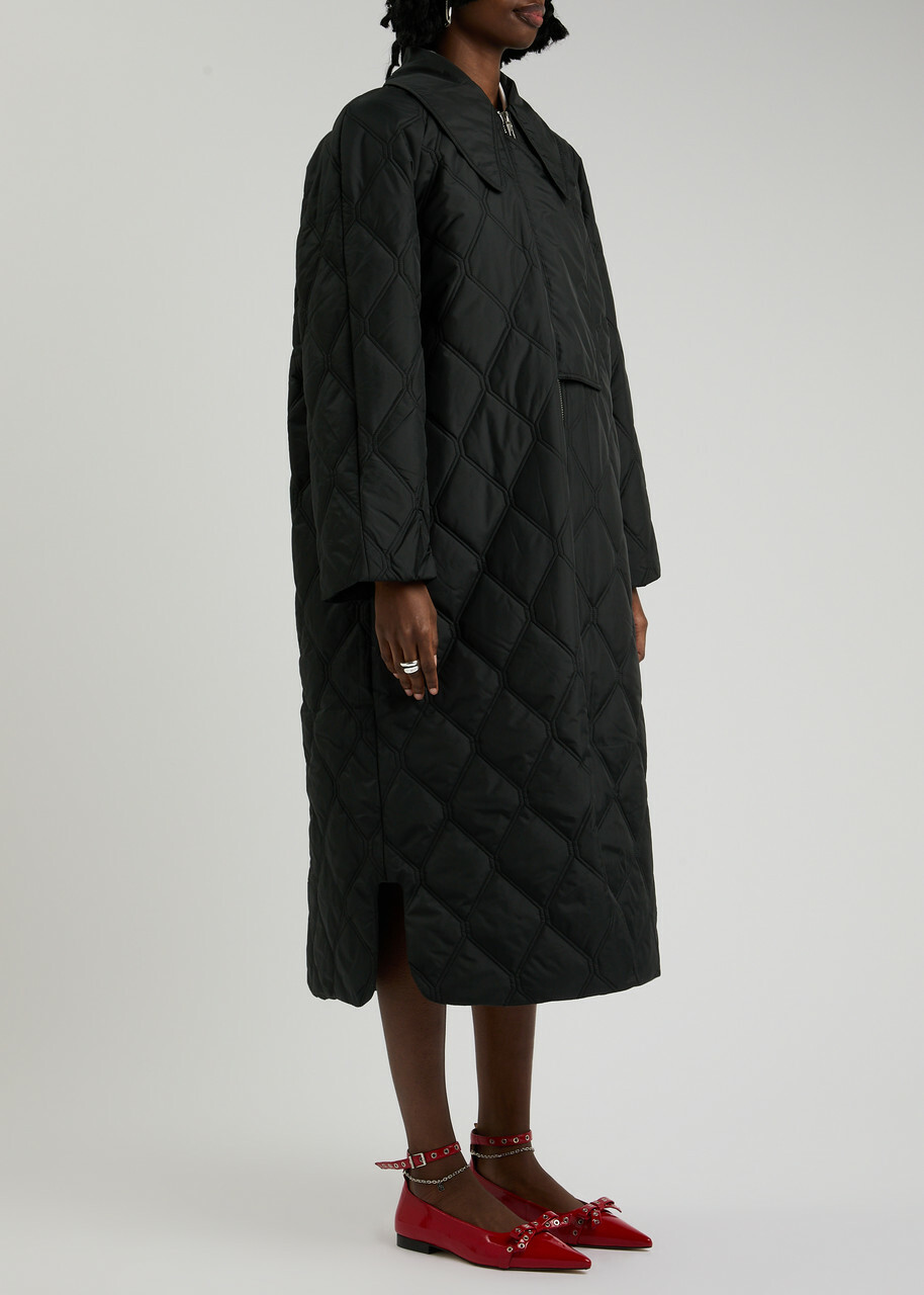 Ganni Quilted Shell Coat Black GANNI