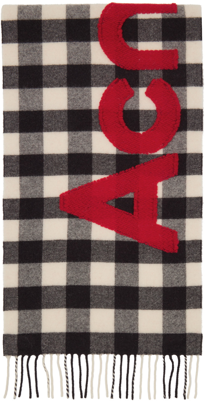 Acne Studios Gray & White Check Logo Scarf Acne Studios