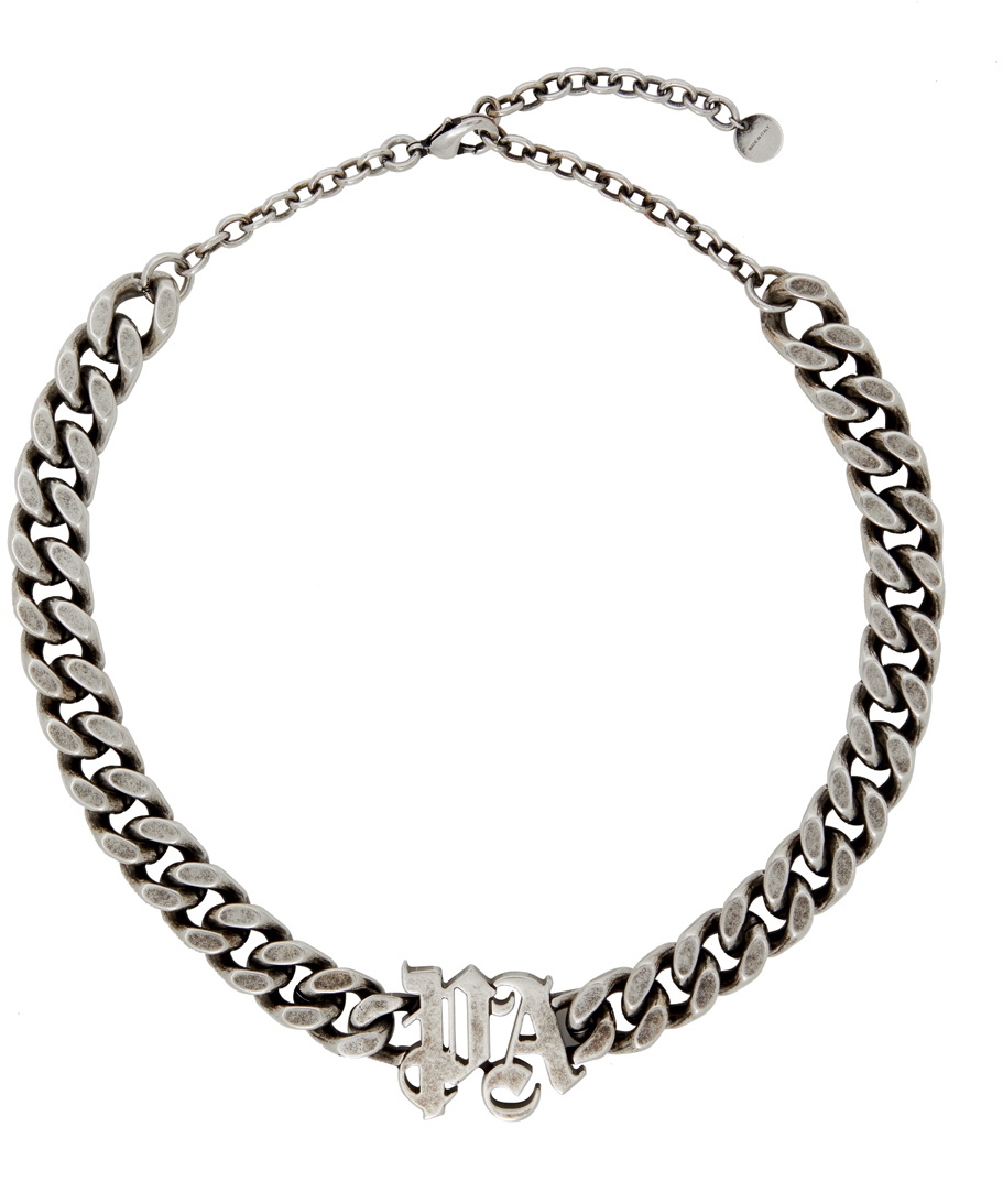 Palm Angels Black & Silver Chain Logo Necklace Palm Angels