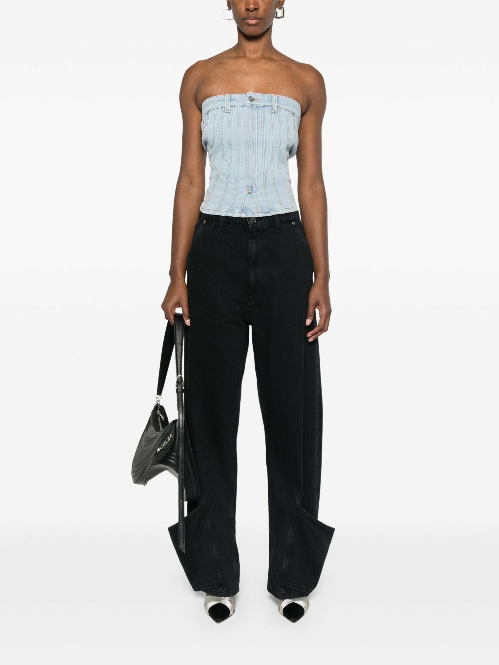 Mugler Blue Denim Bustier Top Mugler